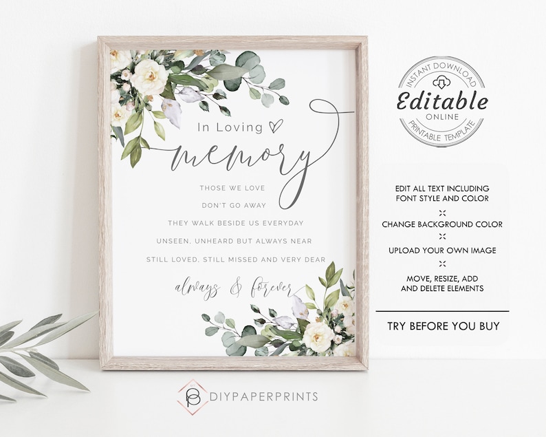 In Loving Memory Sign, Loving Memory Funeral Sign, Printable in Loving ...