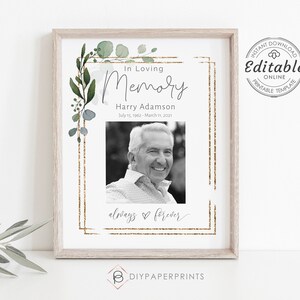 Funeral Memorial Sign, Greenery Celebration of Life Picture Sign ...