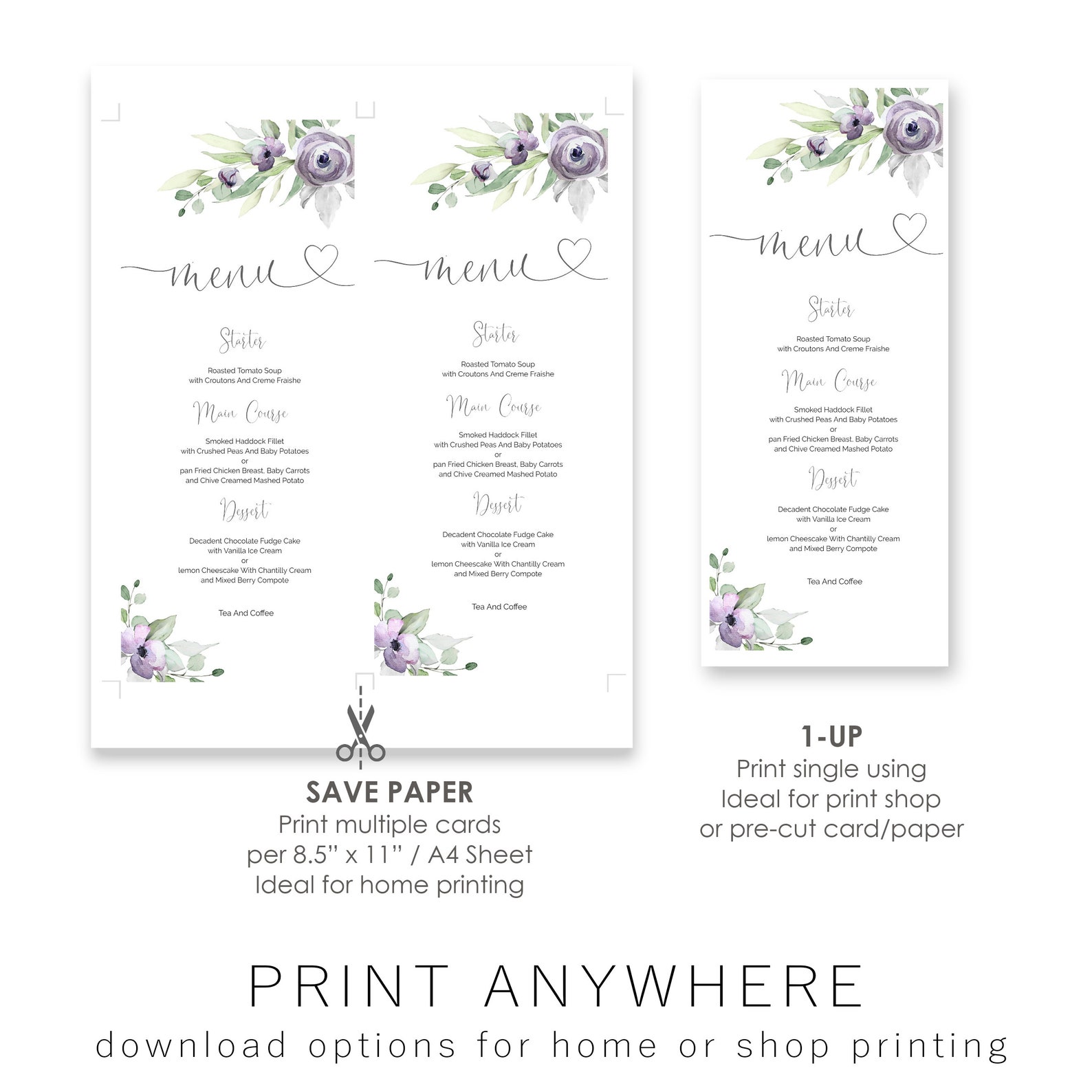 Purple Wedding Menu Template INSTANT DOWNLOAD 100% Editable - Etsy UK