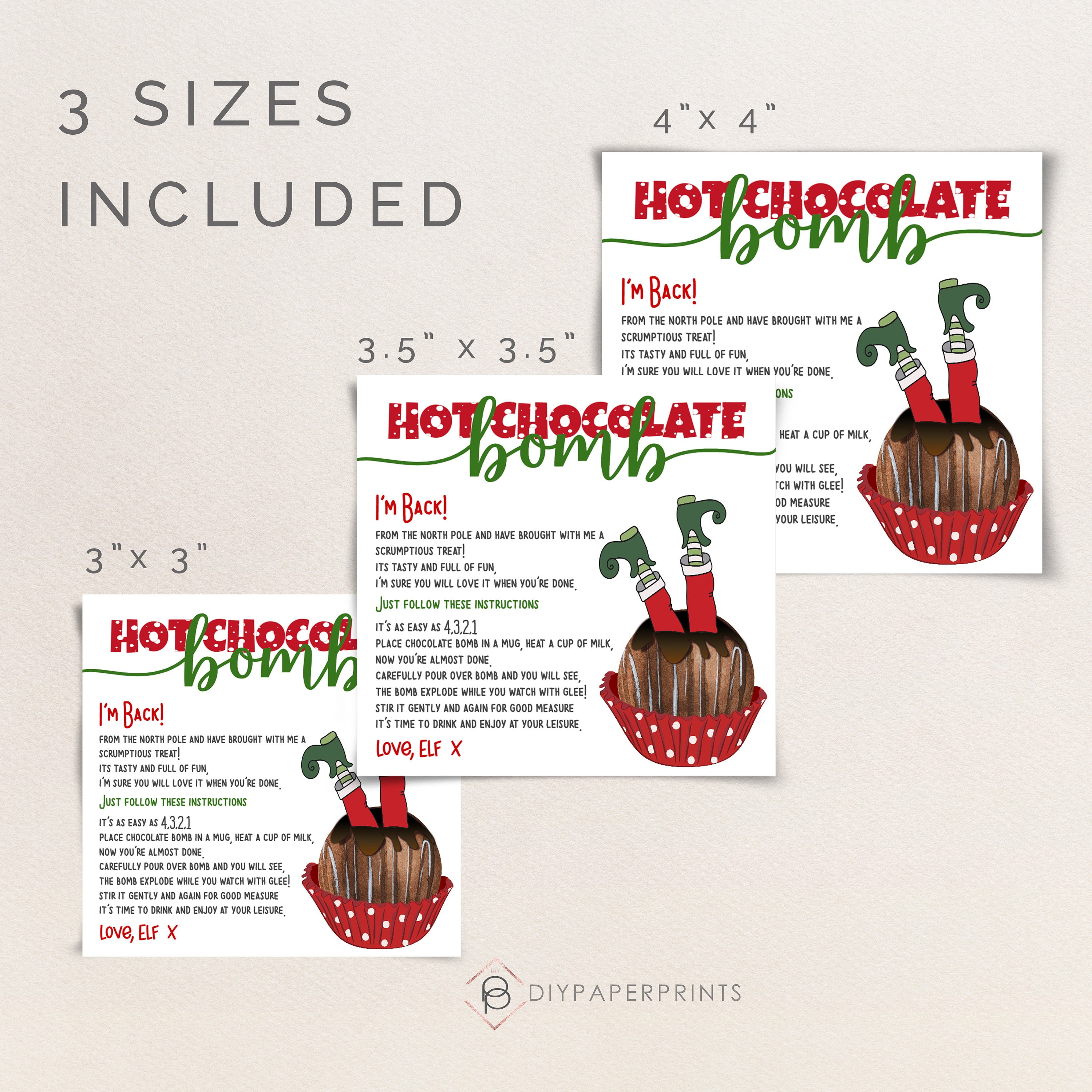 Elf Hot Chocolate Bomb INSTANT DOWNLOAD Pdf Cocoa Bomb Tag | Etsy