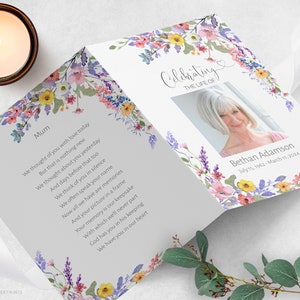 Editable Funeral Program Template Wildflowers, Yellow Pink Purple ...