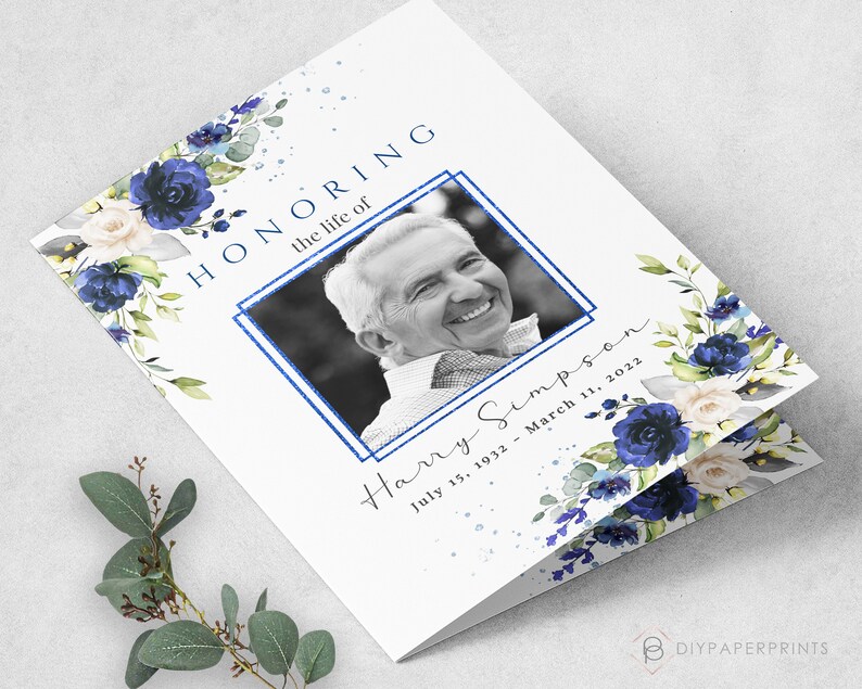 Funeral Program Template for Men Blue Roses Men Women - Etsy