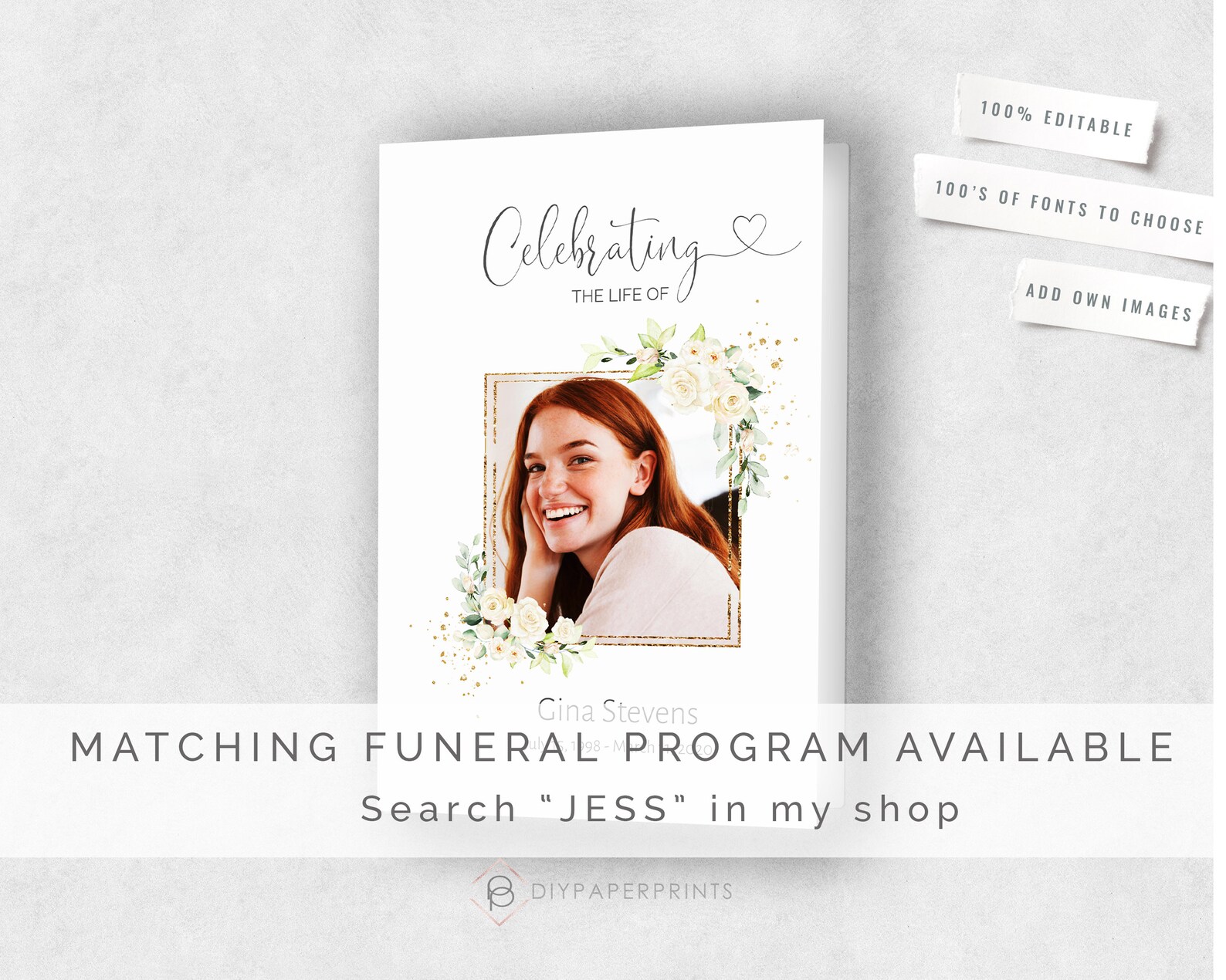 White Floral Funeral Sign, Editable Funeral, Celebration of Life ...
