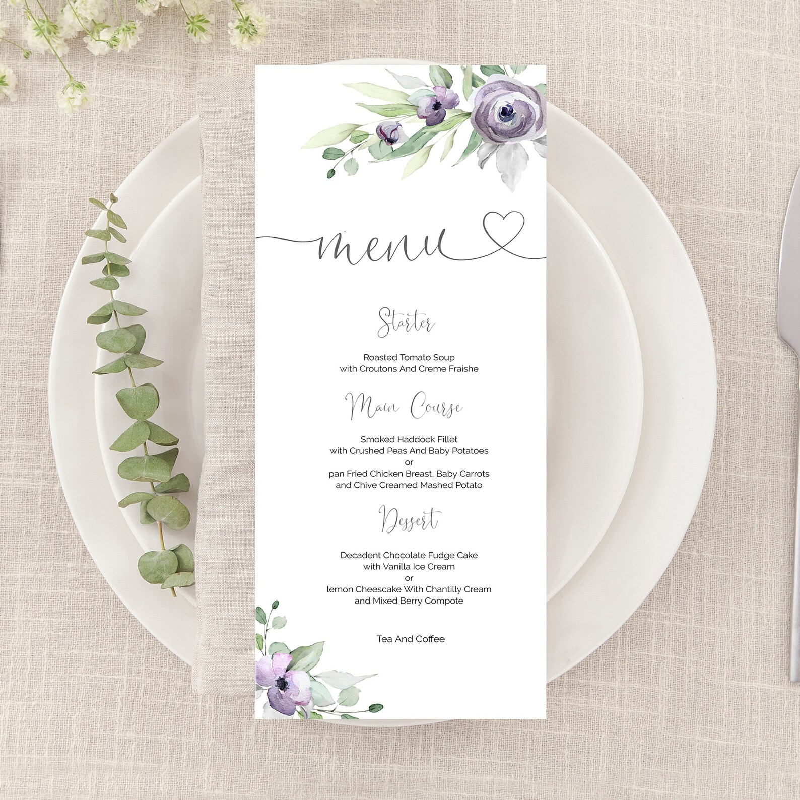 Purple Wedding Menu Template INSTANT DOWNLOAD 100% Editable - Etsy UK