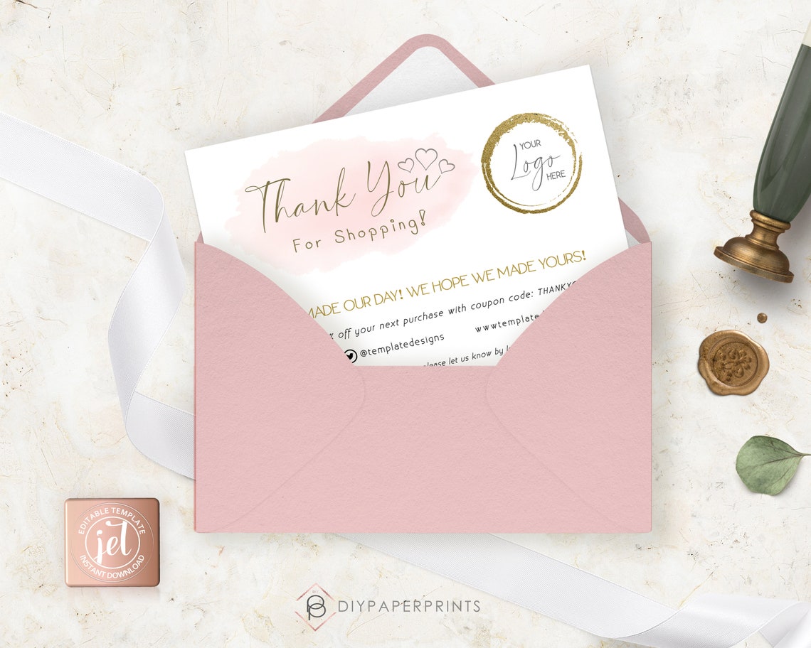 ADD YOUR LOGO editable Business Thank You Insert Card | Etsy