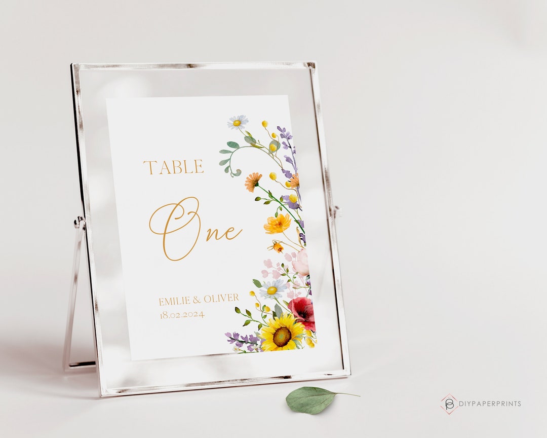 Wedding Table Number/name Card Template, Wild Flowers Wedding Table ...