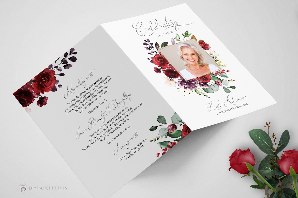 Editable Funeral Program Template Memorial Service Template - Etsy