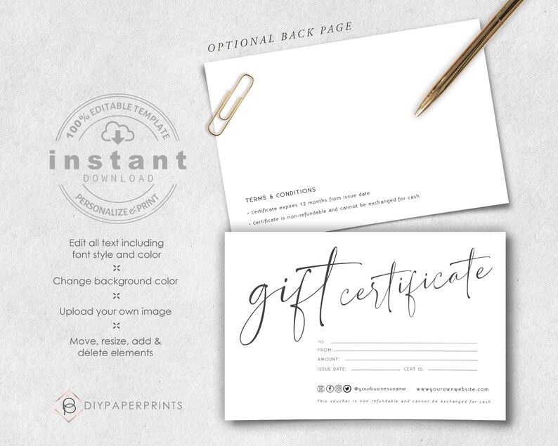 DIY Gift Certificate Template Gift Voucher Certificate - Etsy UK