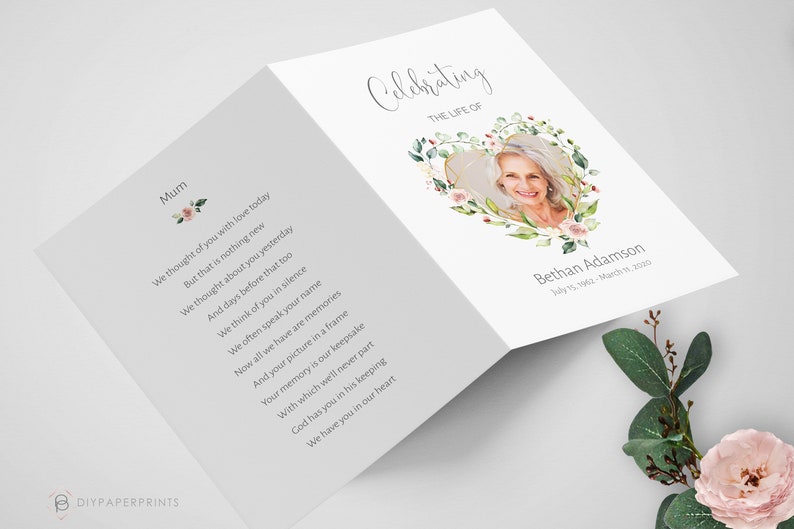 Funeral Program Template Pink Funeral Memorial Printable - Etsy