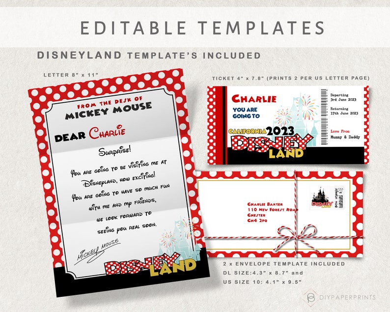 Editable Reveal Letter Vacation Trip Dworld and Dland Mickey - Etsy