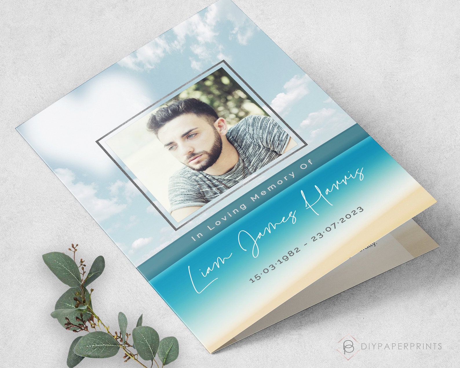 Editable Funeral Program Template, Blue Skies, Seascape Memorial ...