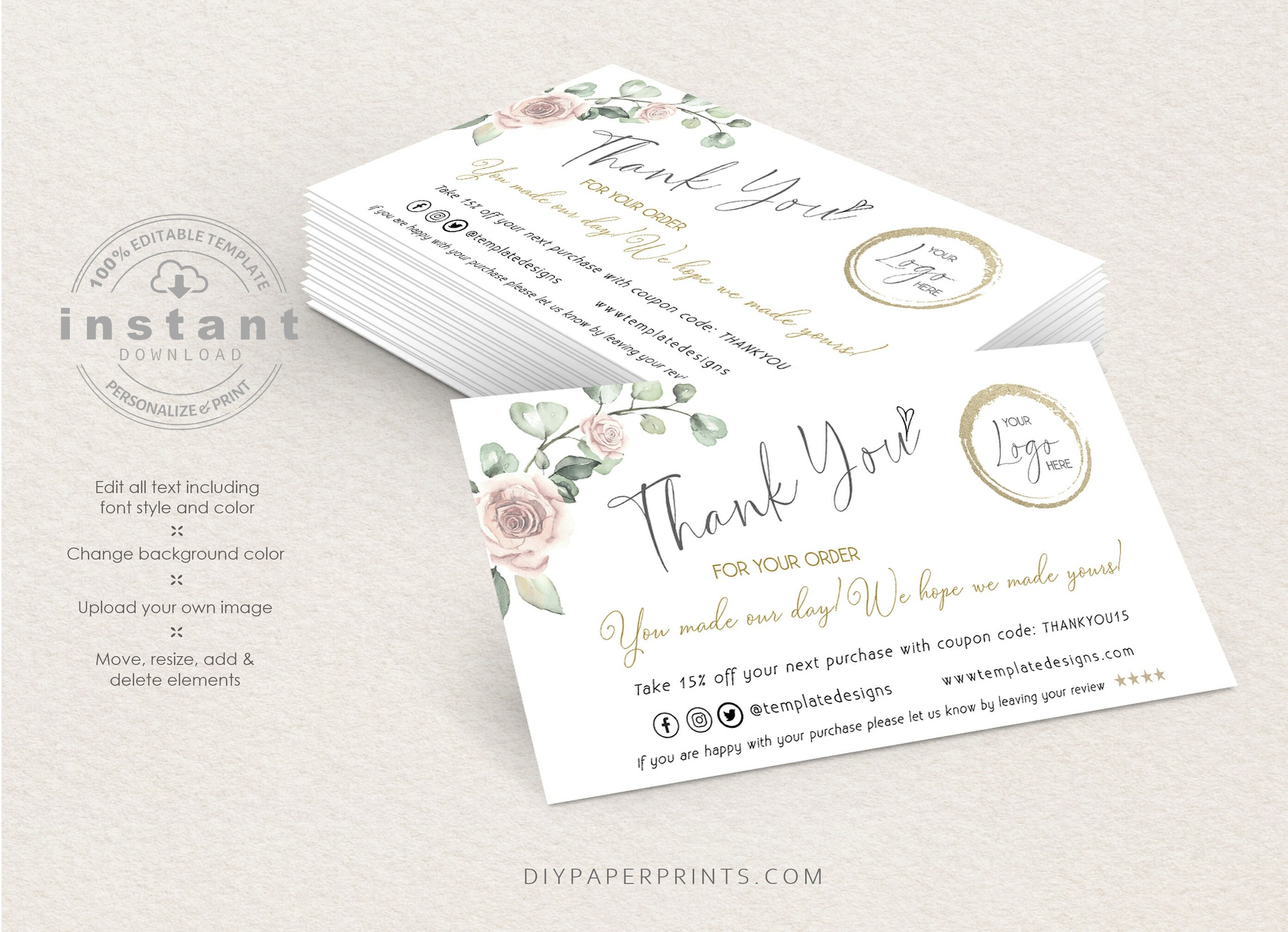 Editable Business Thank You Insert Card Package Insert Card - Etsy