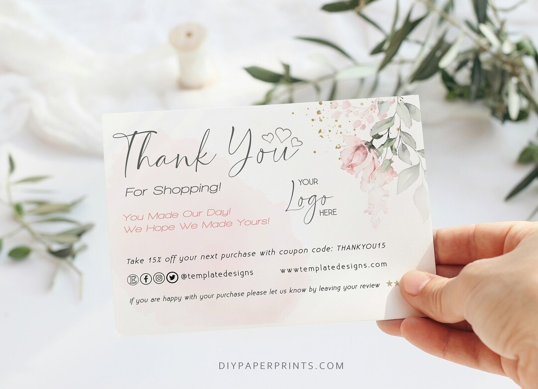 ADD YOUR LOGO -editable Business Thank You Insert Card, Package Insert ...