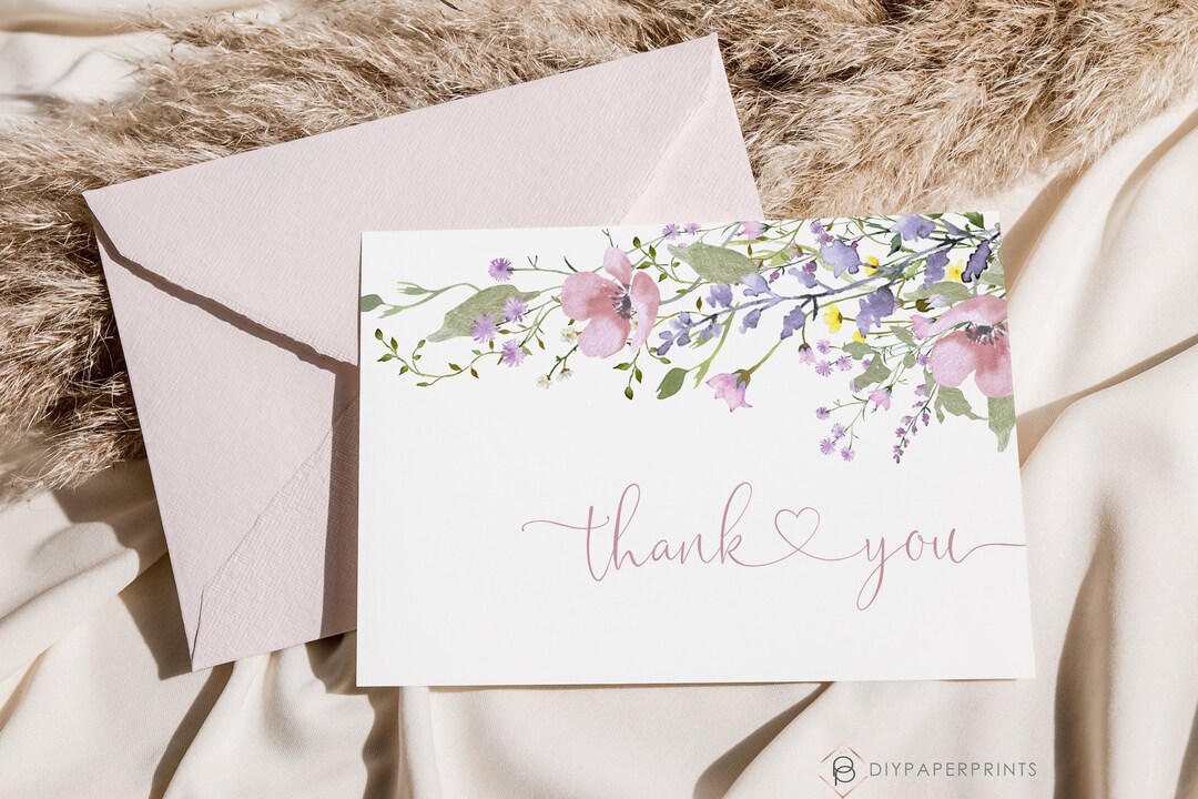 Thank You Card Template, Floral Editable Digital File, INSTANT DOWNLOAD ...