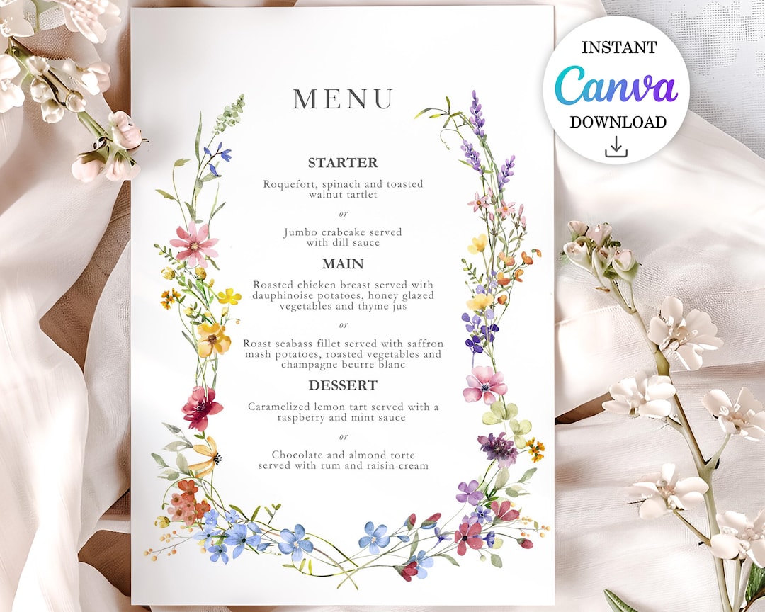 Wildflower Menu Template: Boho Floral Garden Party (CANVA Editable ...