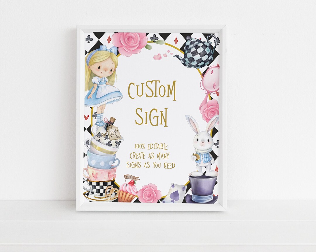 Alice in Wonderland Birthday Custom Sign Onderland EDITABLE Template ...