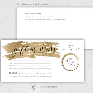 Gold Gift Certificate Template, Gift Voucher Certificate Download ...