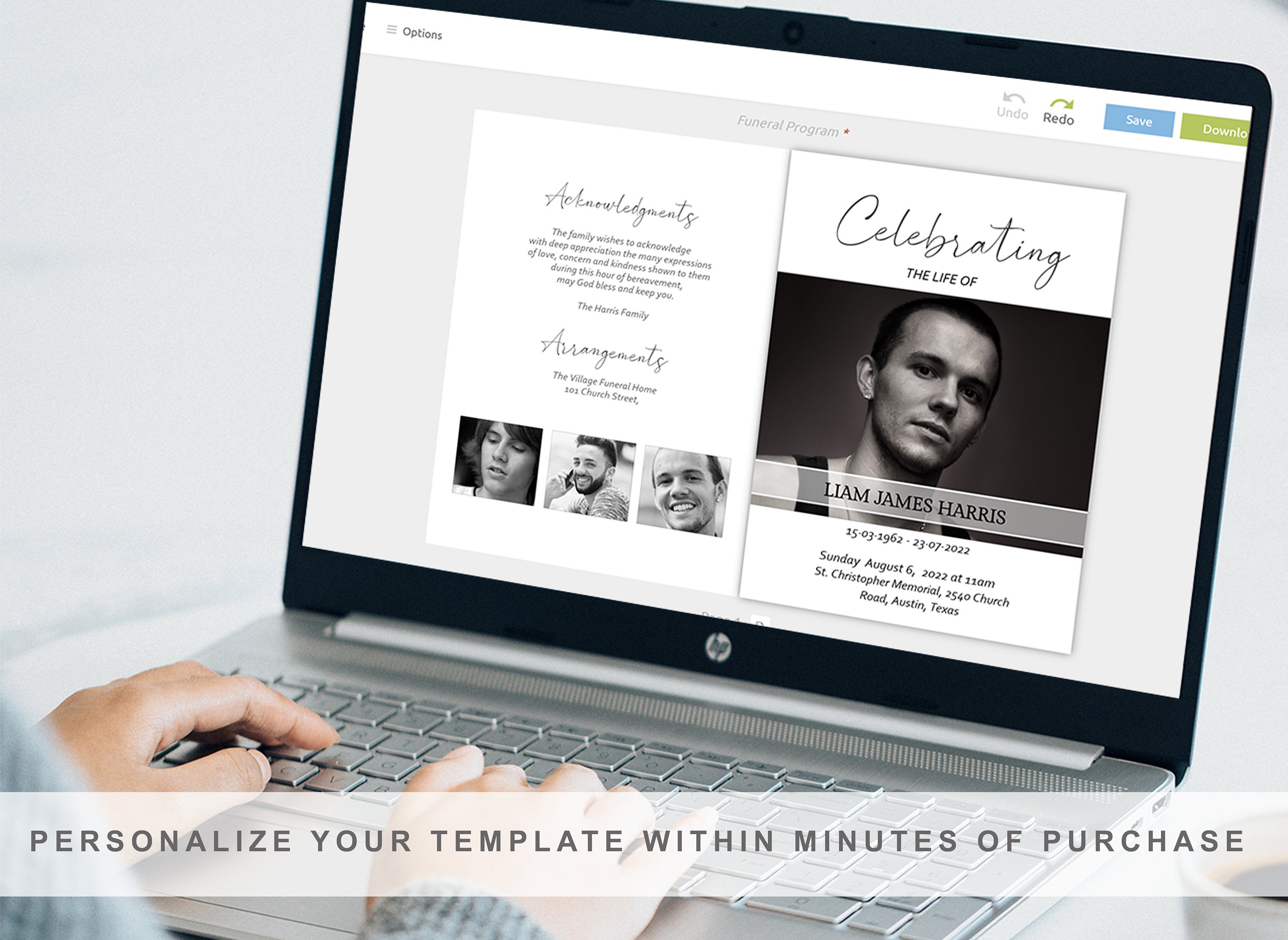 Modern Editable Funeral Program Template Celebration of Life | Etsy UK