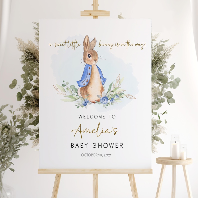 Peter Rabbit Baby Shower Welcome Sign Editable Baby Shower Peter Rabbit ...