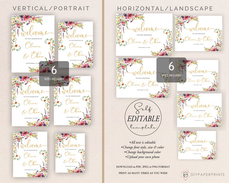 Editable Welcome Sign Welcome Sign Template Wild Flowers - Etsy