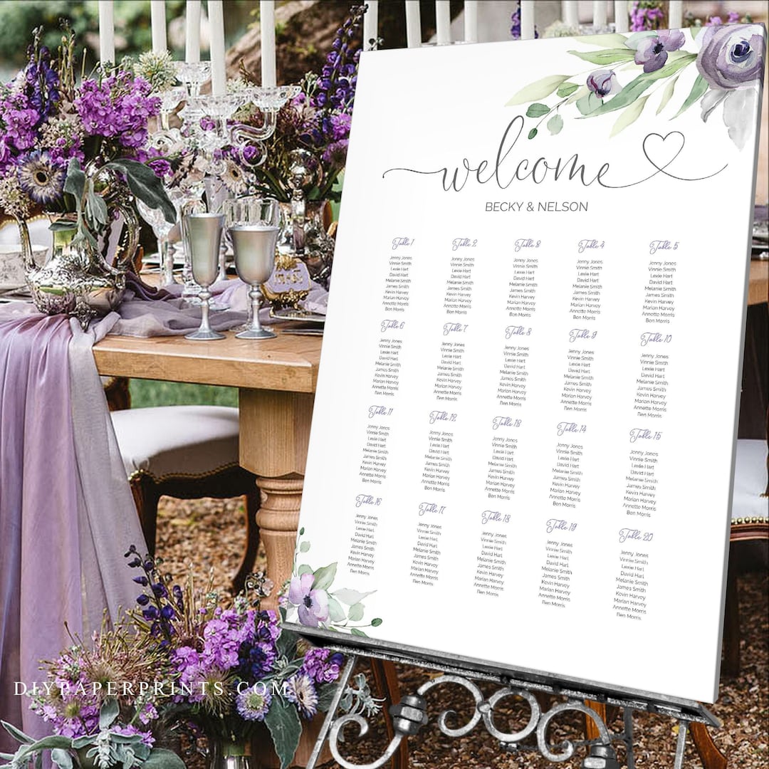 Purple Wedding Table Plan, Purple Wedding Seating Chart Template ...