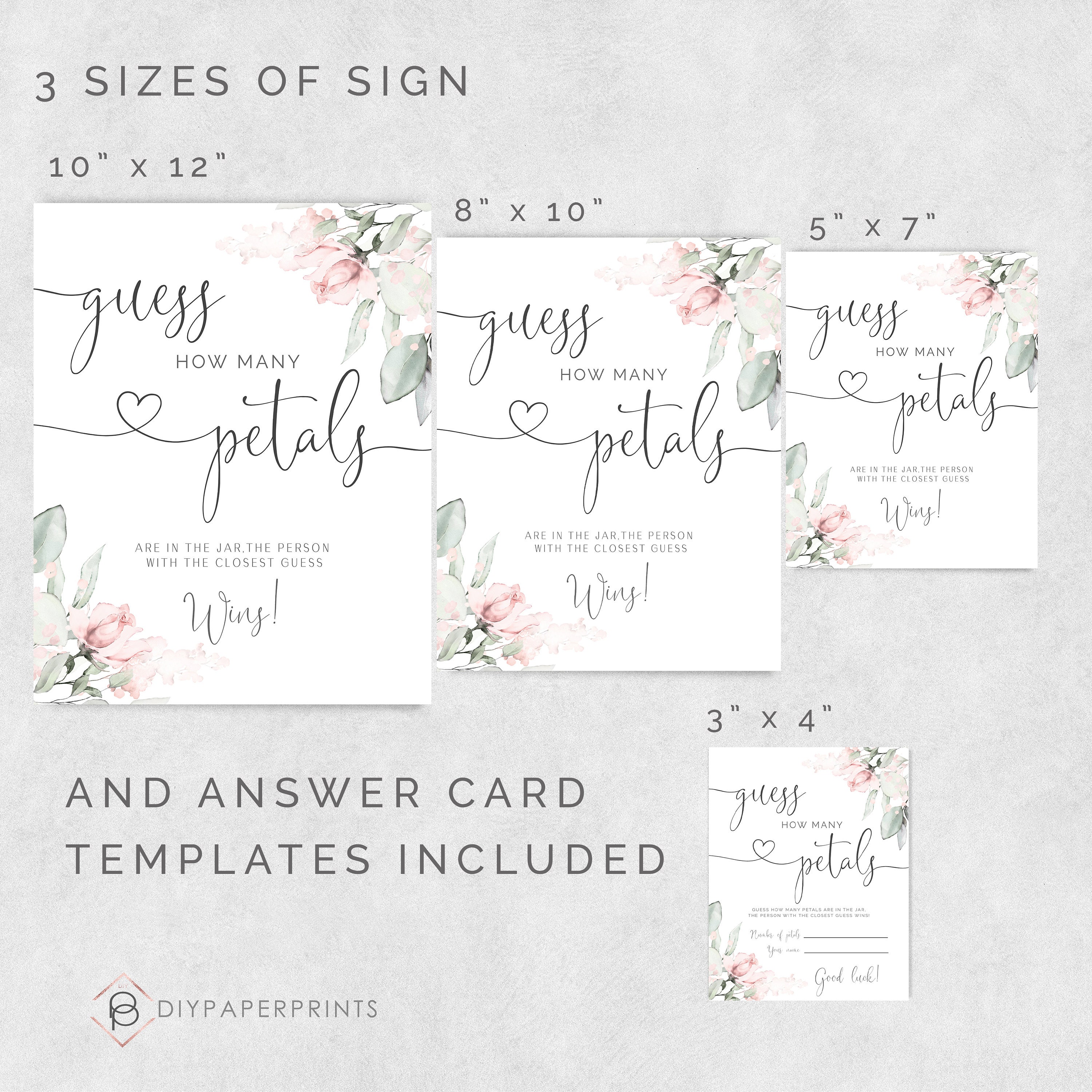 Guess How Many Petals Sign and Cards Printable Pink Floral | Etsy