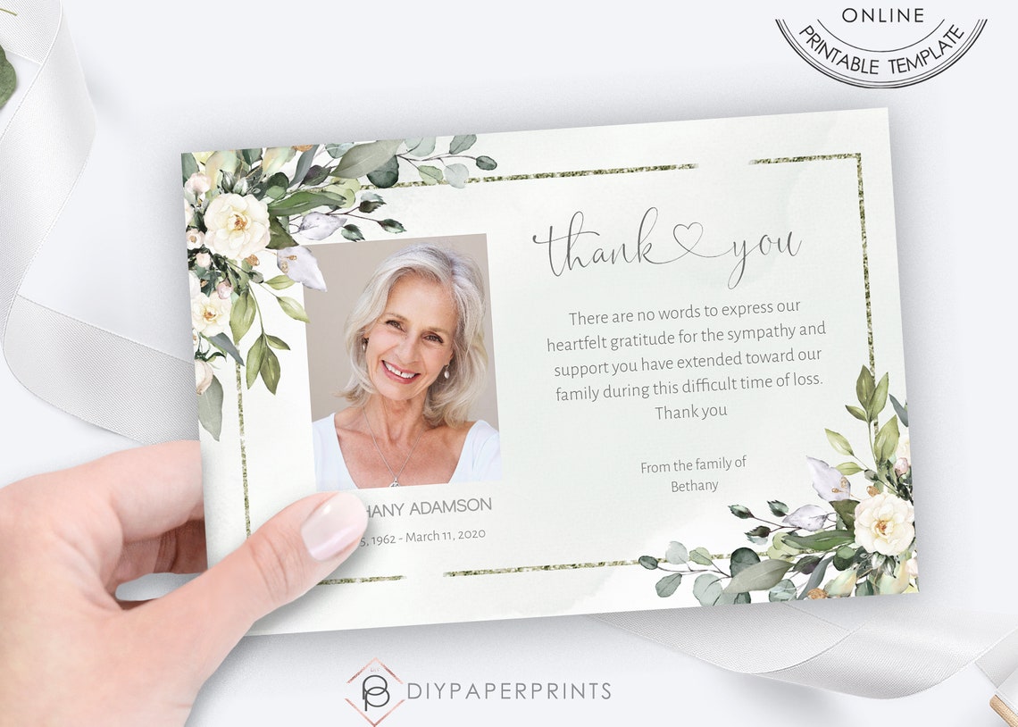 Greenery Funeral Thank You Card Template, Memorial (instant Download ...