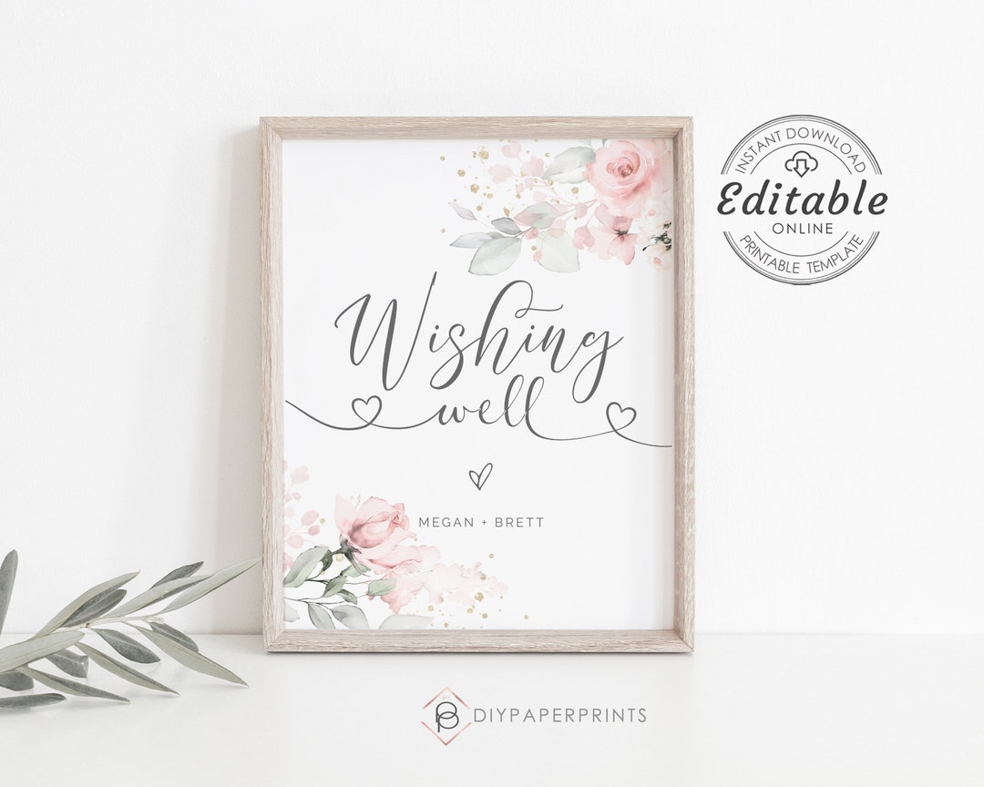 Wishing Well Sign Template, Pink Water Color, Instant Download ...