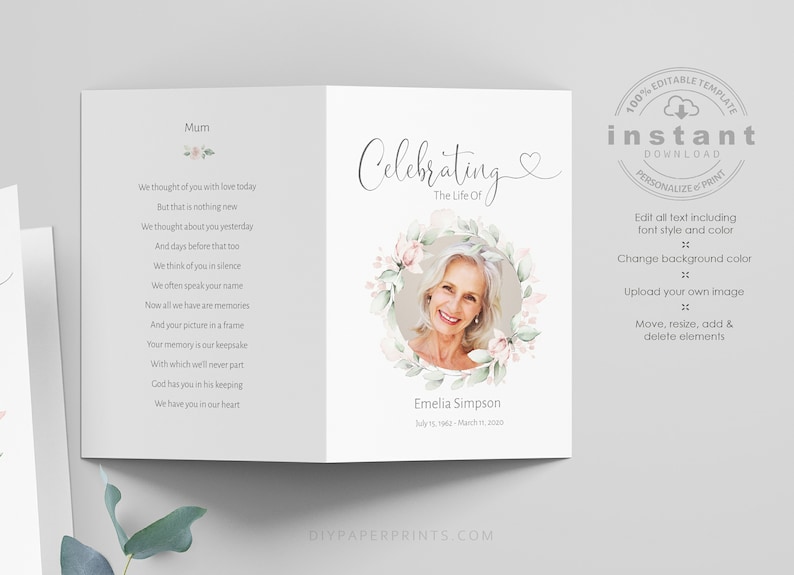 Funeral Program in Loving Memory Printable Editable Order - Etsy