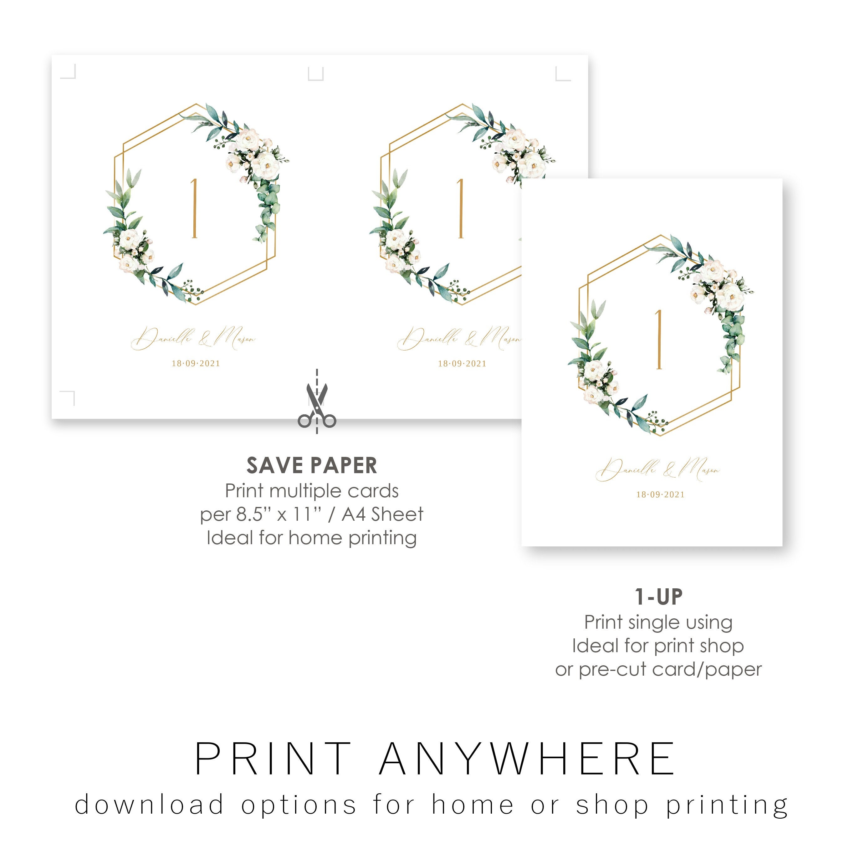 Wedding Table Number/name Card Template, Greenery Table Number, 100% ...