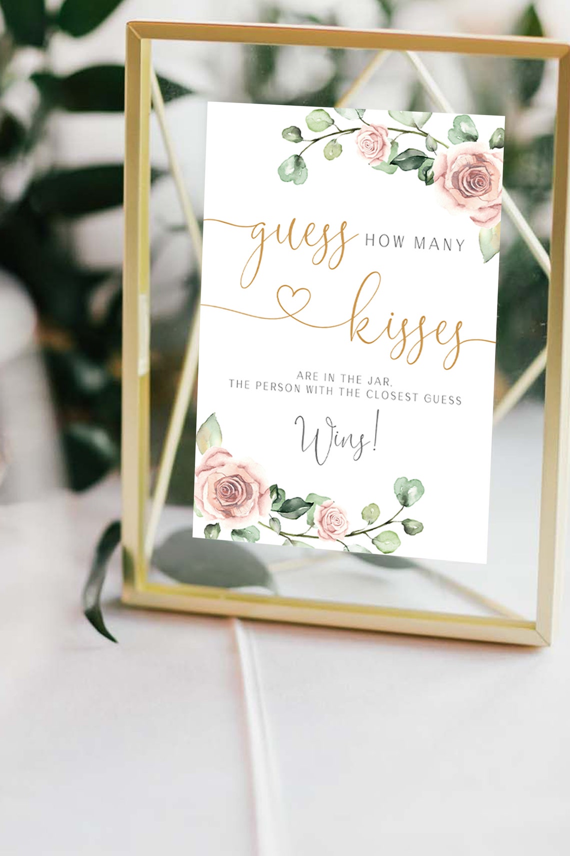 Guess How Many Kisses Cards and Sign Printable Pink Floral | Etsy