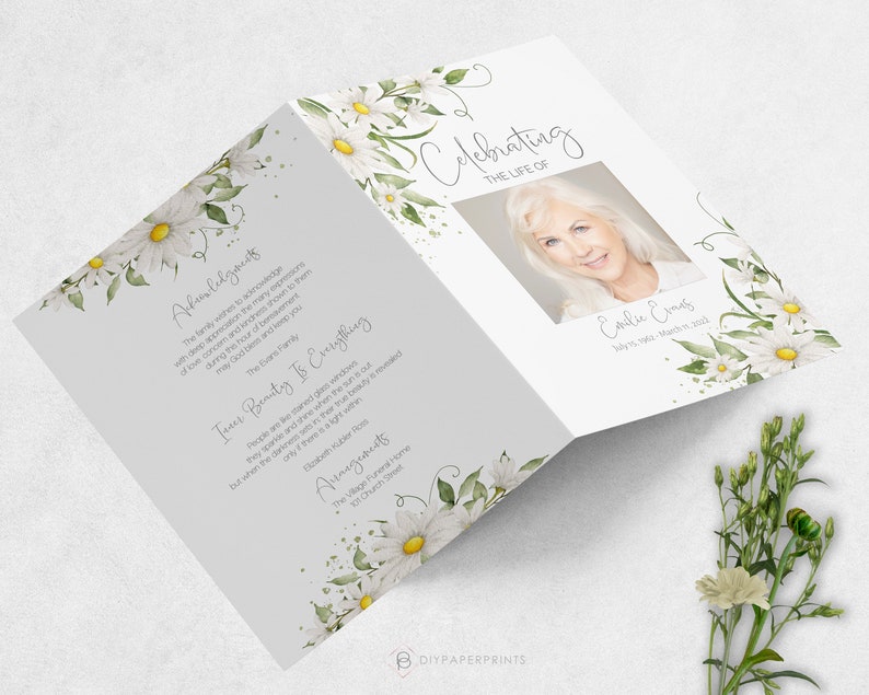 Editable Funeral Program Template, Daisies Funeral Memorial, Printable ...
