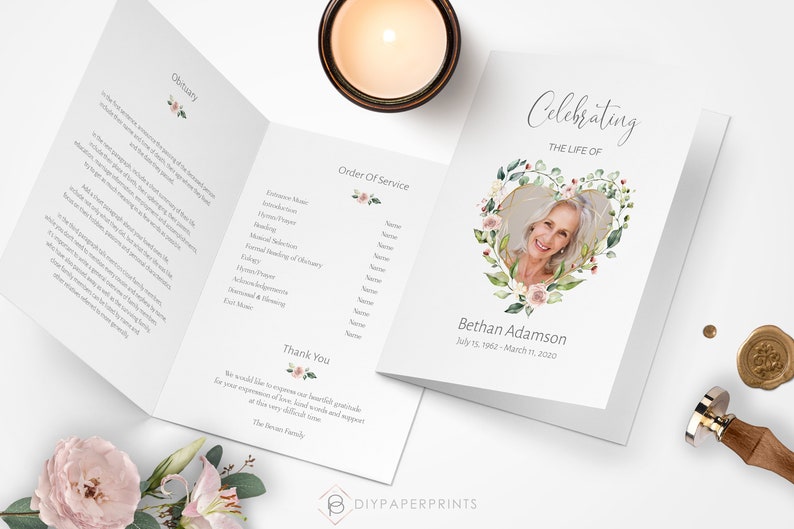 Funeral Program Template Pink Funeral Memorial Printable - Etsy