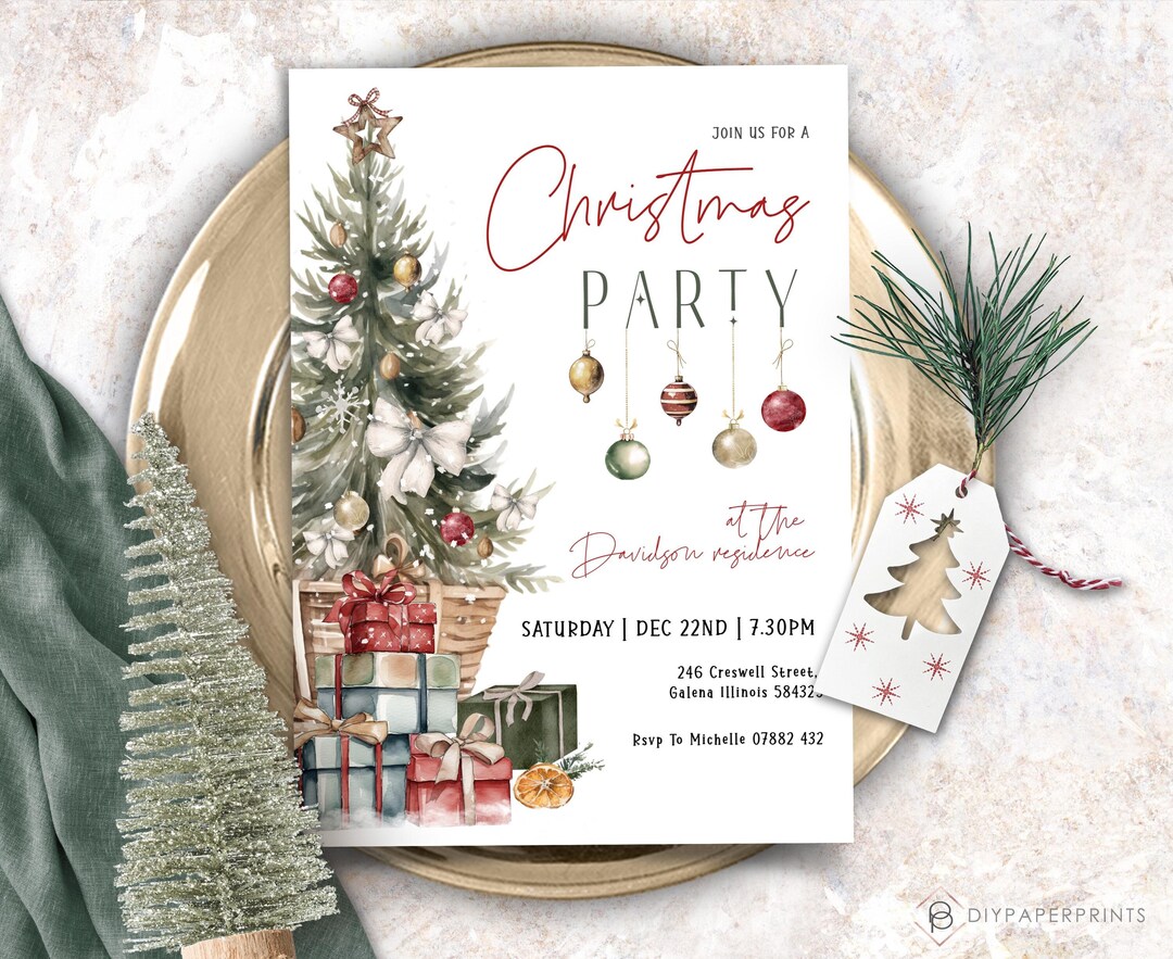 Watercolor Christmas Party Invitation: Editable Holiday Invite (digital ...