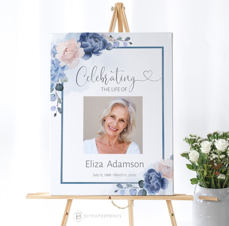 Editable Blue Floral Funeral Welcome Sign (digital Download) - Etsy UK
