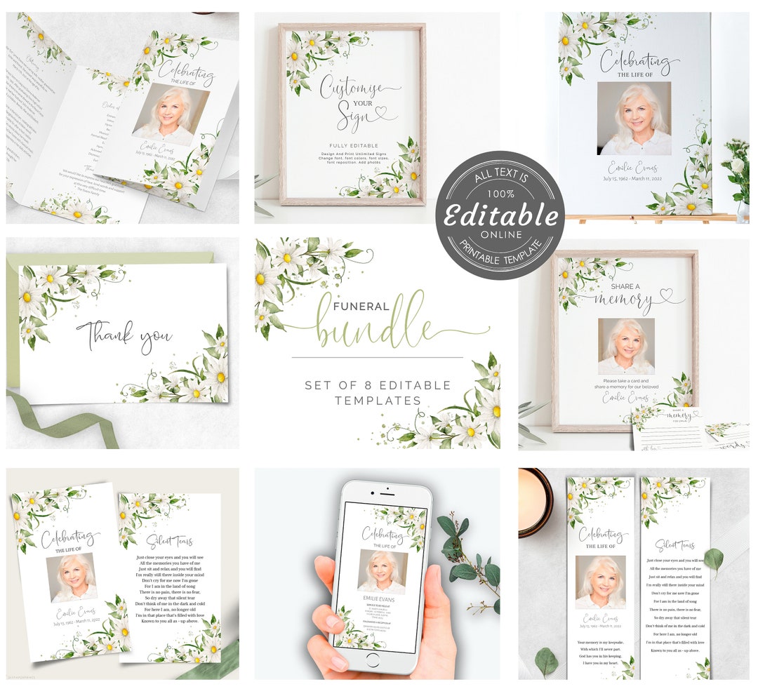 Funeral Bundle Set, Daisies Celebration of Life, Funeral Memorial Pack ...