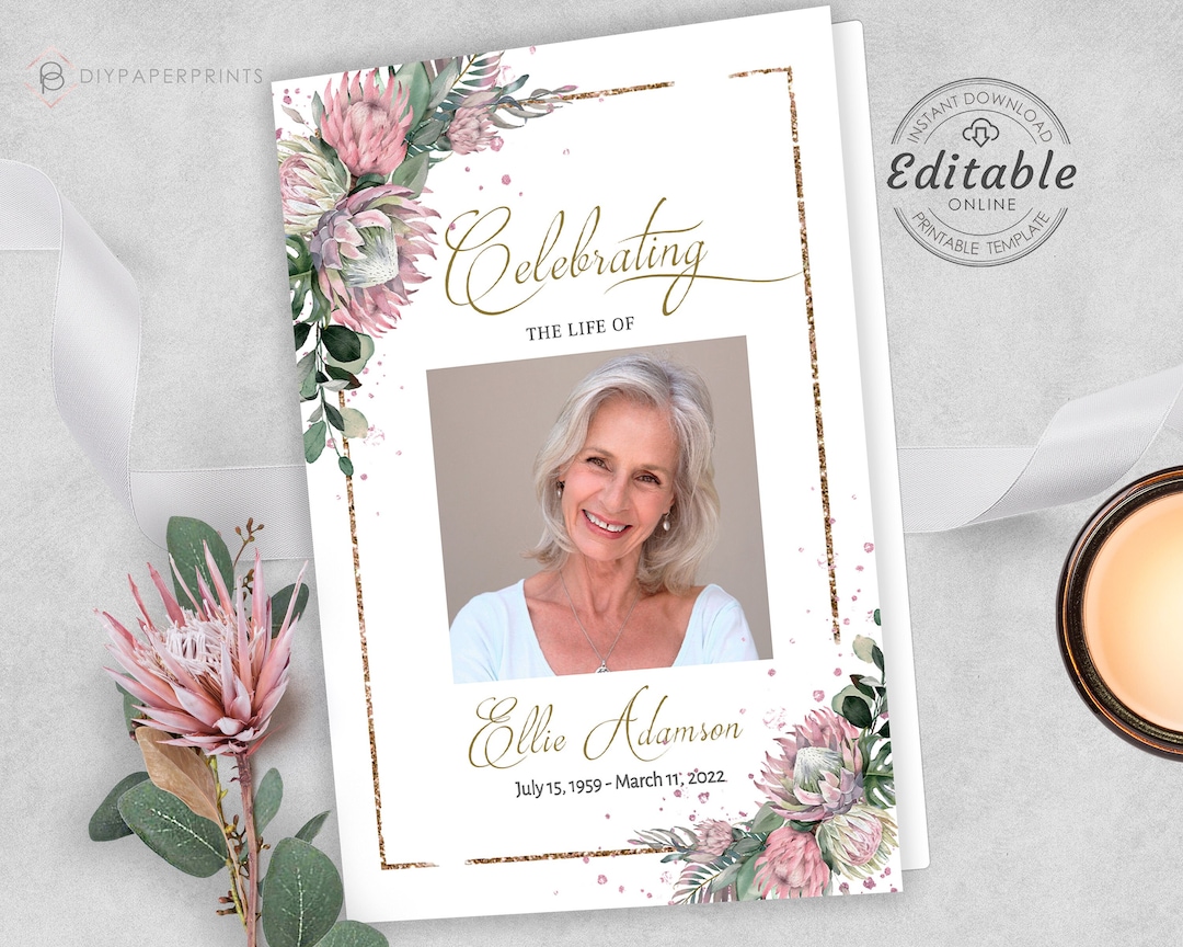 Editable Funeral Program Template, Memorial Service Template, Bohemian ...