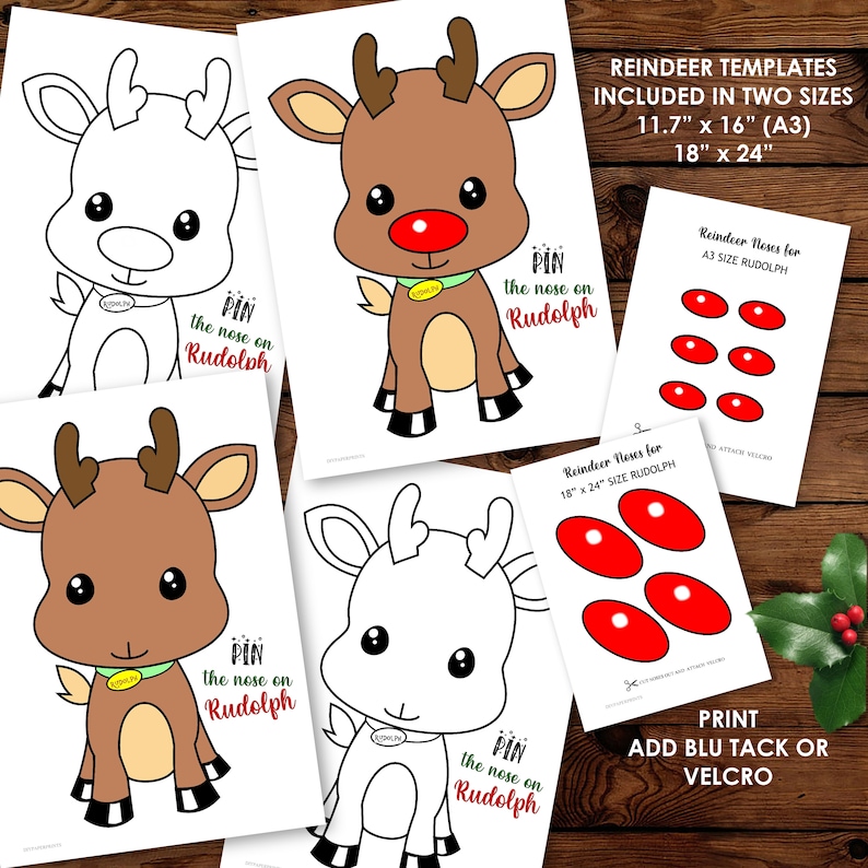 Pin the Nose on the Reindeer Game Template Party Game - Etsy