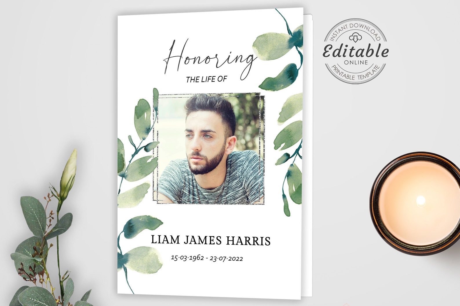 Editable Greenery Funeral Program Template Funeral Memorial Program ...