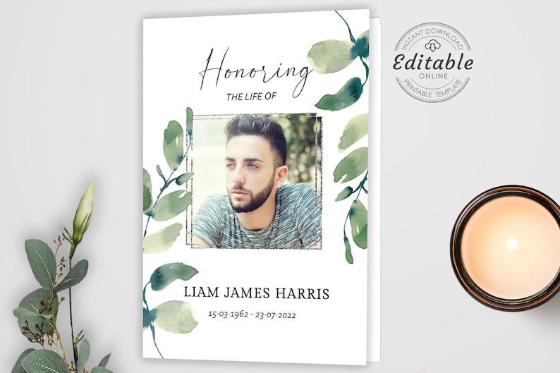 Editable Greenery Funeral Program Template Funeral Memorial Program ...
