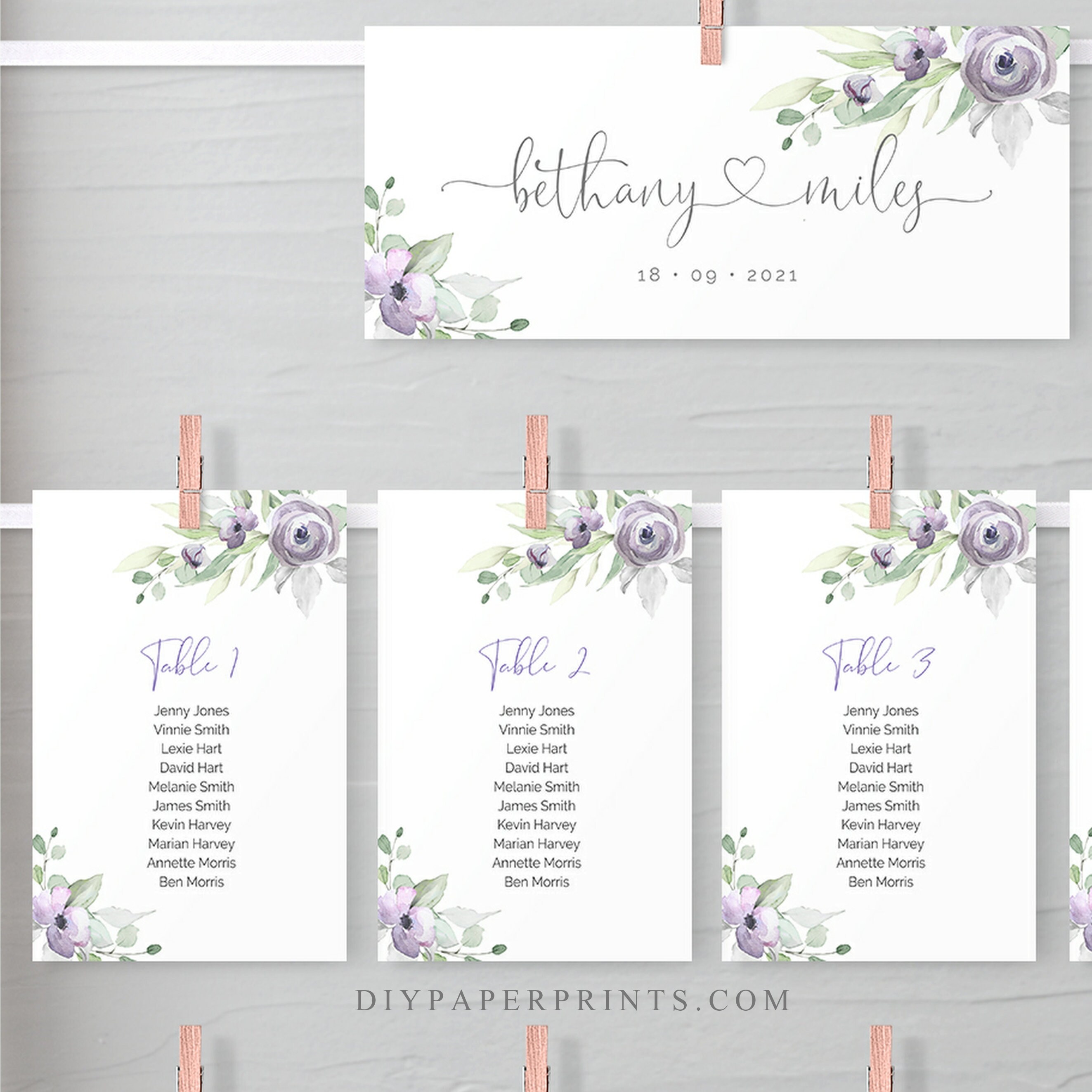 Seating Chart Template Editable Purple Seating Cards Seating - Etsy UK