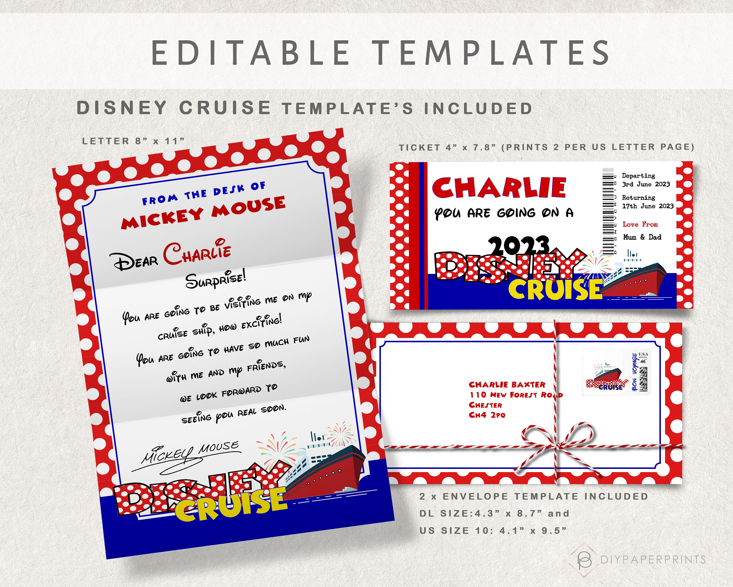 Editable Reveal Letter Vacation Trip Dworld and Dland Mickey - Etsy