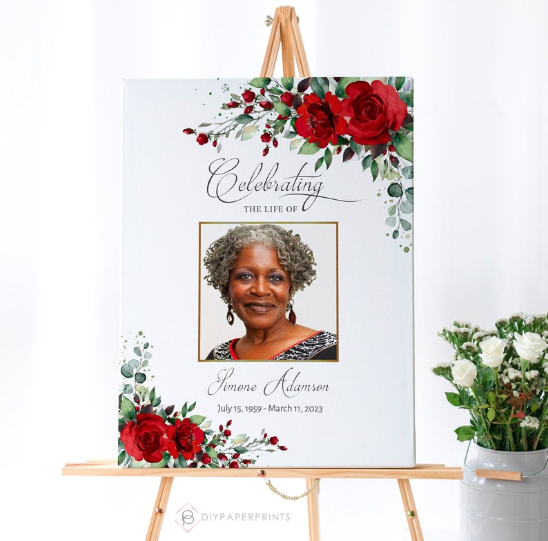 Editable Funeral Sign Red Roses Memorial Sign Celebration of - Etsy