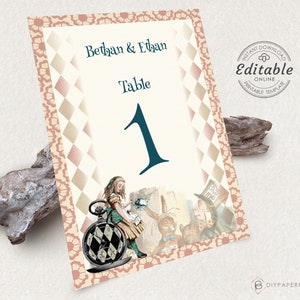 Table Number Card Template, Alice in Wonderland Wedding Table Number ...