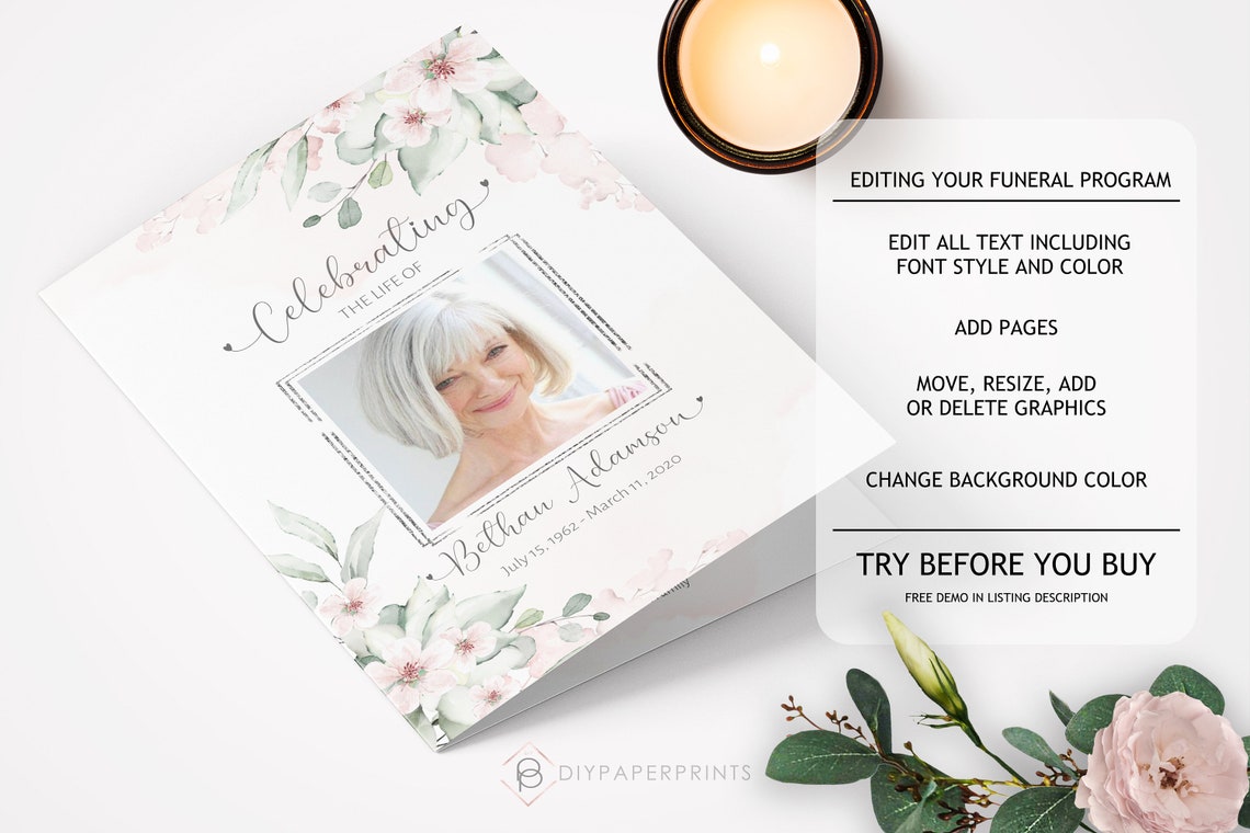 Editable Funeral Program Template Pink Funeral Memorial | Etsy
