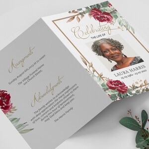 Editable Funeral Program Template, Red Memorial Service Template, Red ...