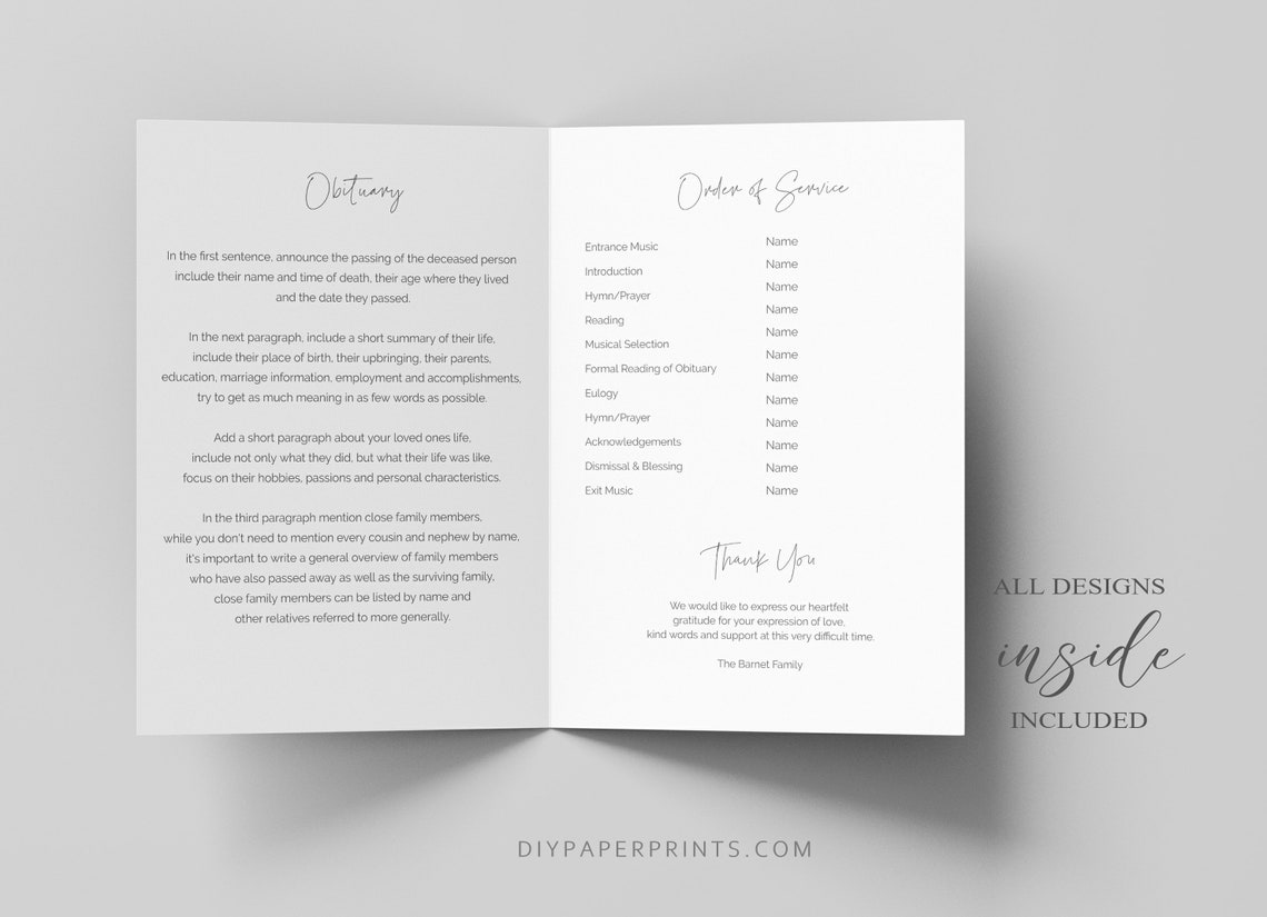 Editable Funeral Program Template, Ladies Funeral Memorial, Printable ...