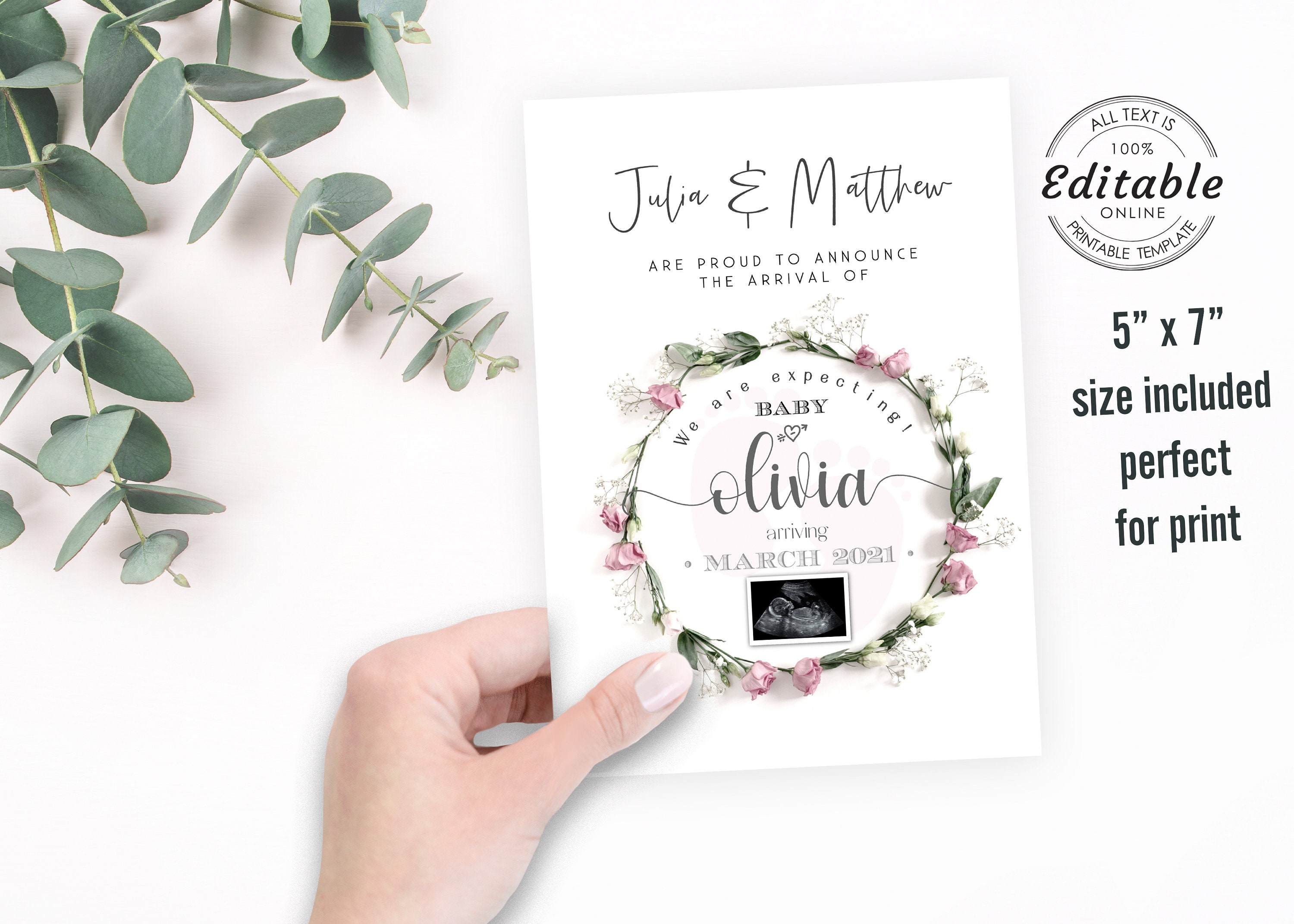 Pink Baby Announcement Template, Editable Pregnancy Announcement ...