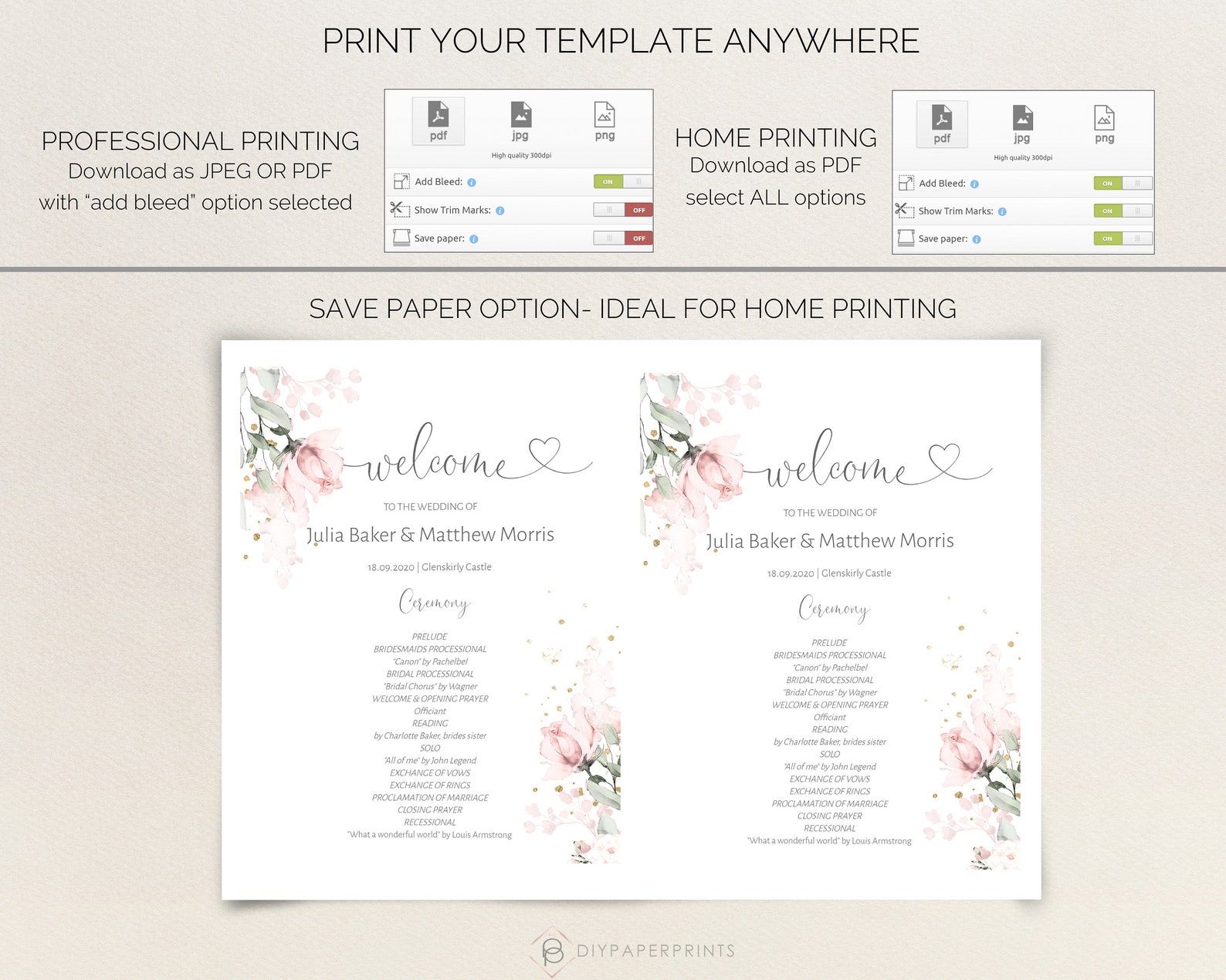 Blush Pink Wedding Program Template Pink Floral Printable - Etsy UK