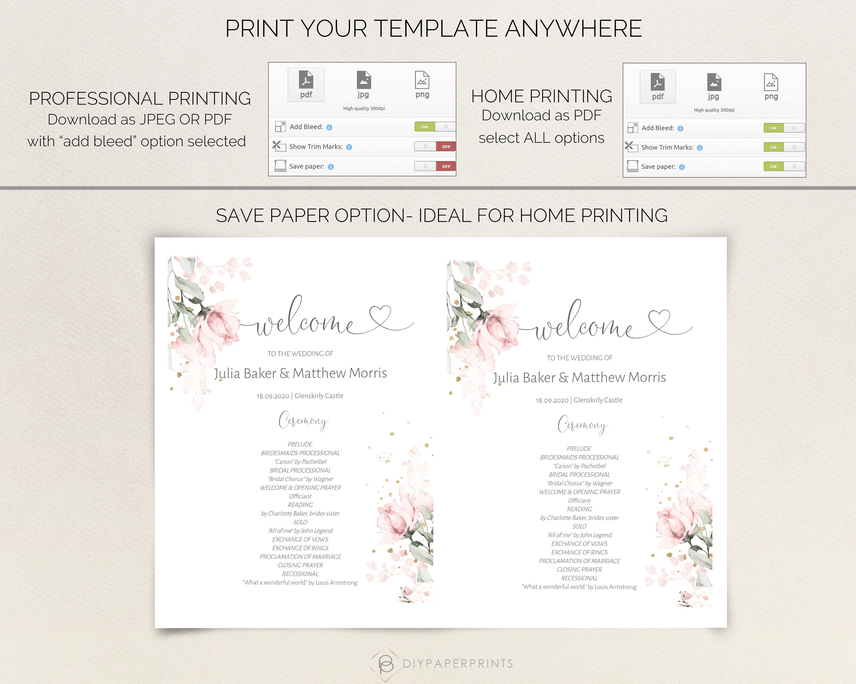 Blush Pink Wedding Program Template Pink Floral Printable - Etsy UK